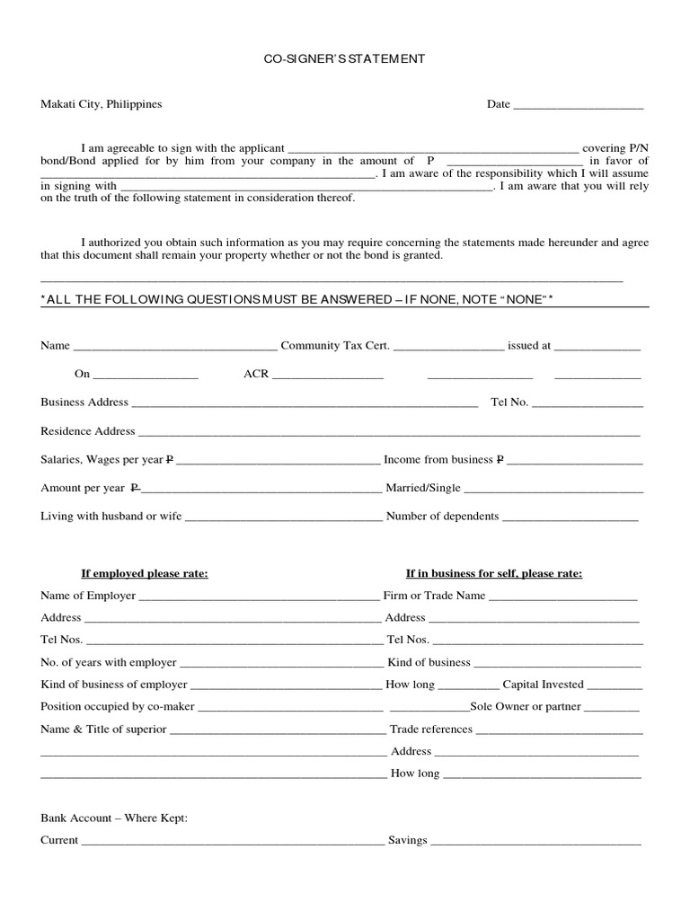 Co Signer Statement | PDF | Taxes | Employment