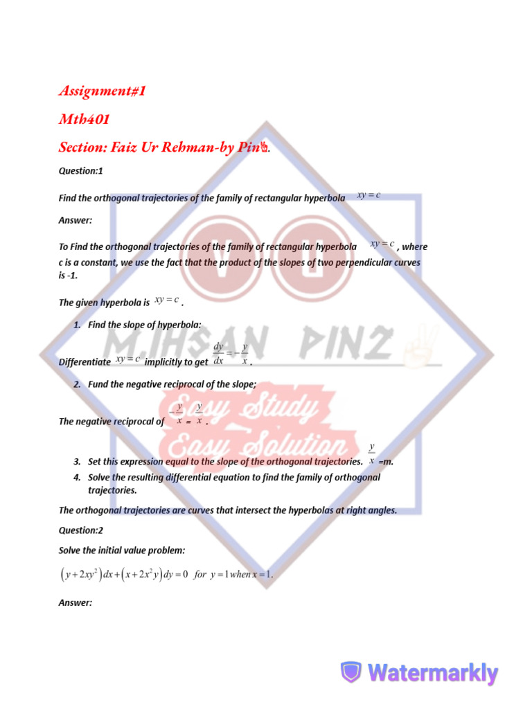 Mth401 Faiz-Ur - Rehman Assignment by Pin | PDF