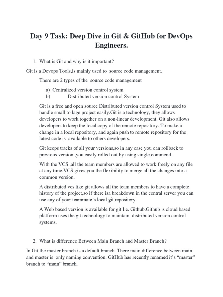 Day 9 Task: Deep Dive in Git & Github For Devops Engineers | PDF ...