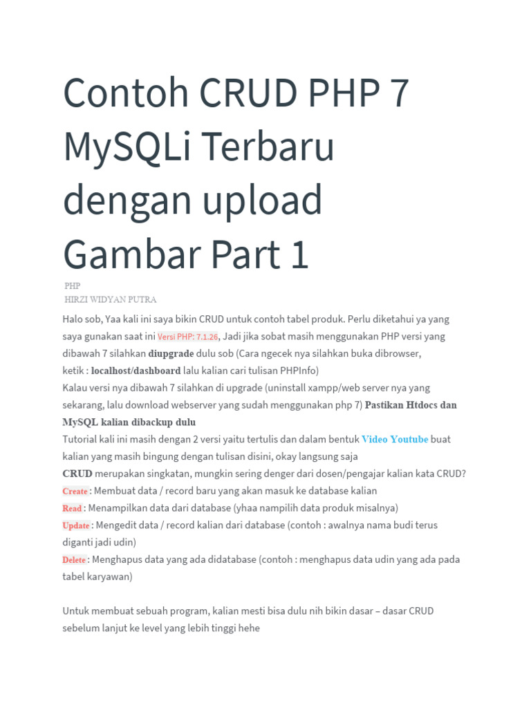 Contoh CRUD PHP 7 MySQLi Terbaru Dengan Upload Gambar Part 1 | PDF | Bisnis | Komputer