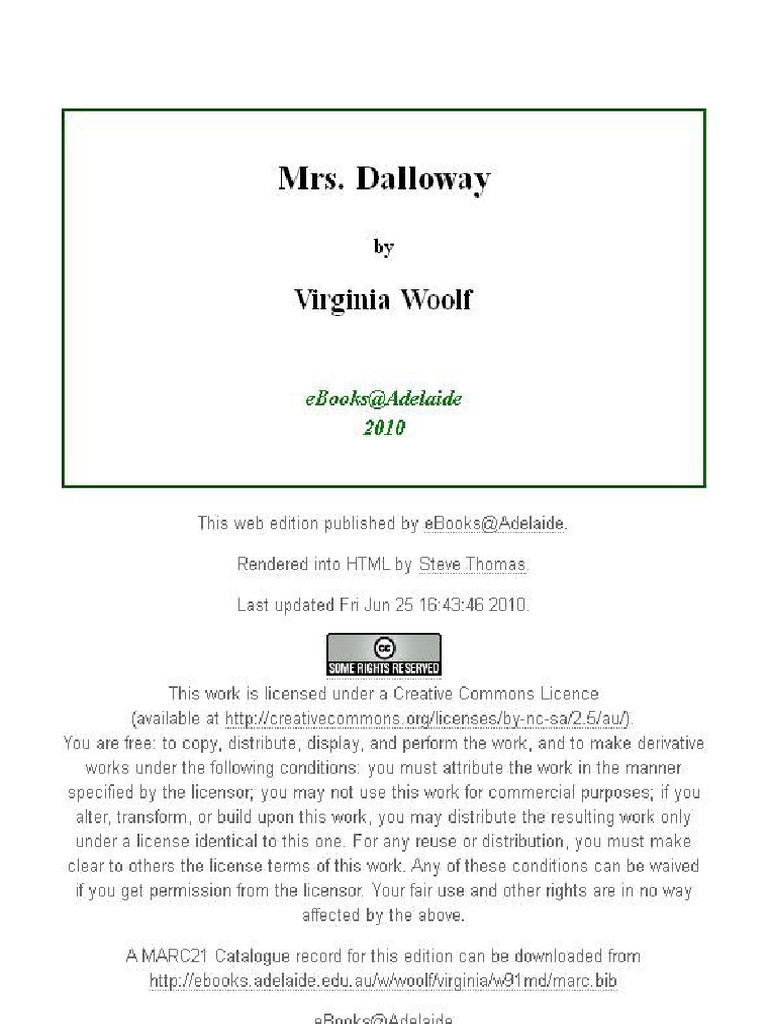 Mrs. Dalloway by Virginia Woolf | PDF | Mrs Dalloway | Elizabeth Ii