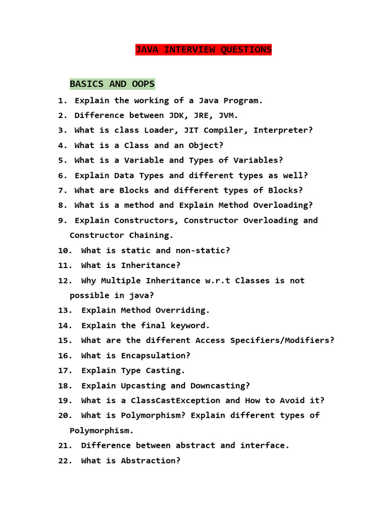 Java Important Questions | PDF