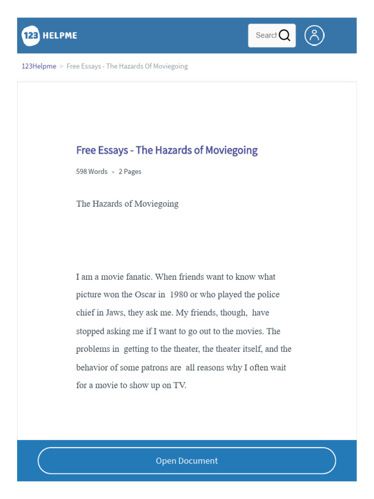 Free Essays - The Hazards of Moviegoing - 598 Words - 123 Help Me | PDF ...