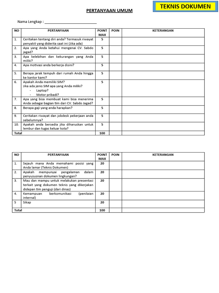Checklist Interview (Teknis Dokumen) | PDF | Karier & Perkembangan