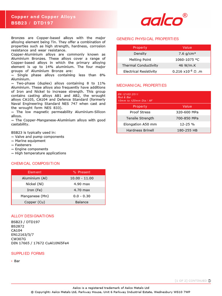 Aalco Metals LTD - Copper and Copper Alloys BSB23 DTD197 - 118 | PDF ...