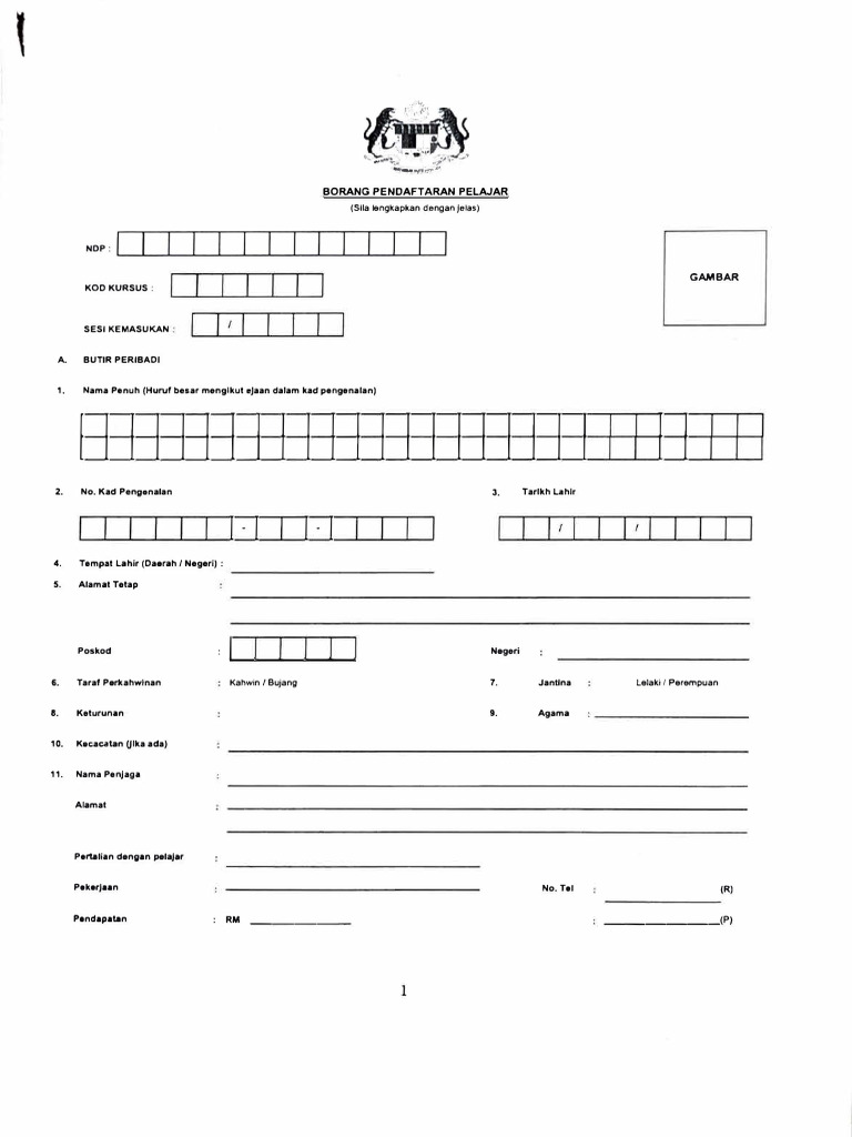 Borang Pendaftaran Pelajar + Maklumat Pelajar & Asrama | PDF