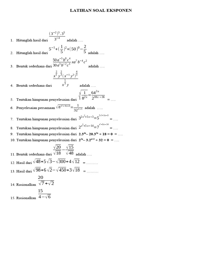 Soal Eksponen | PDF | Metode & Bahan Ajar