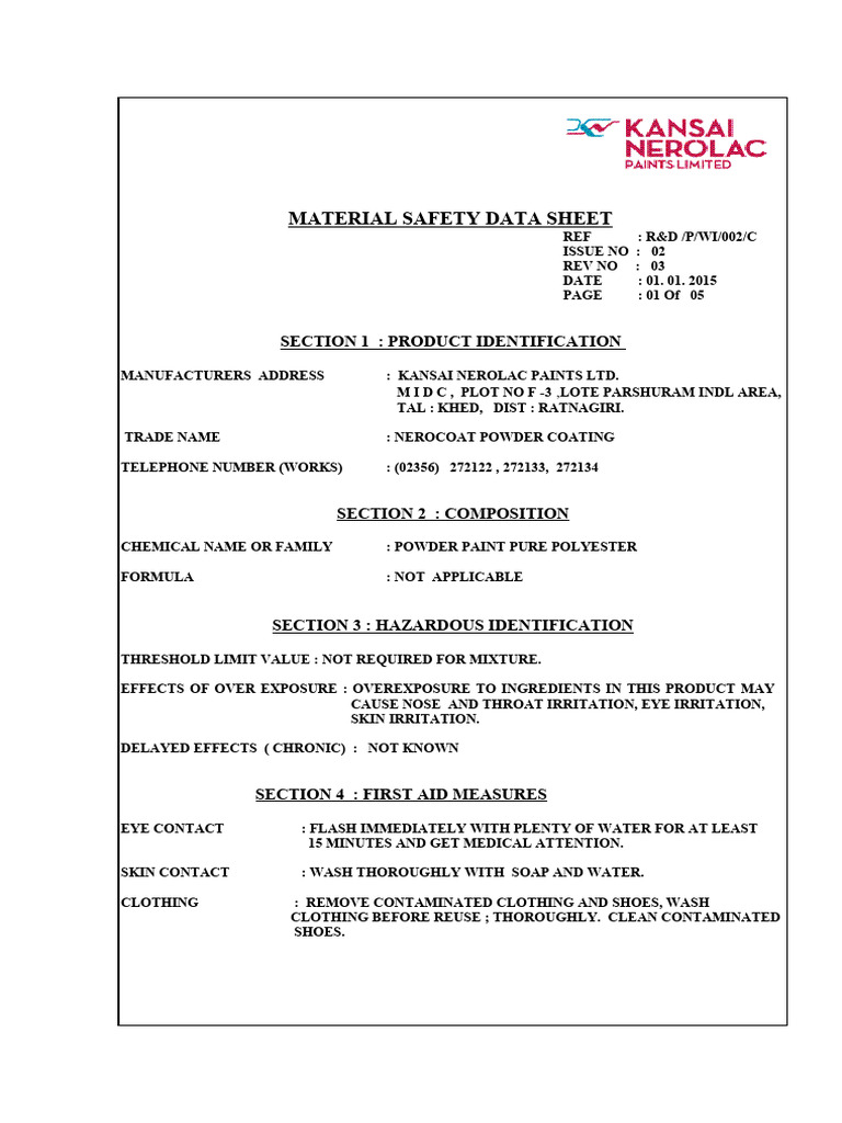 Nerocoat Pure Polyester Powders 6200 MSDS | PDF | Firefighting | Sodium