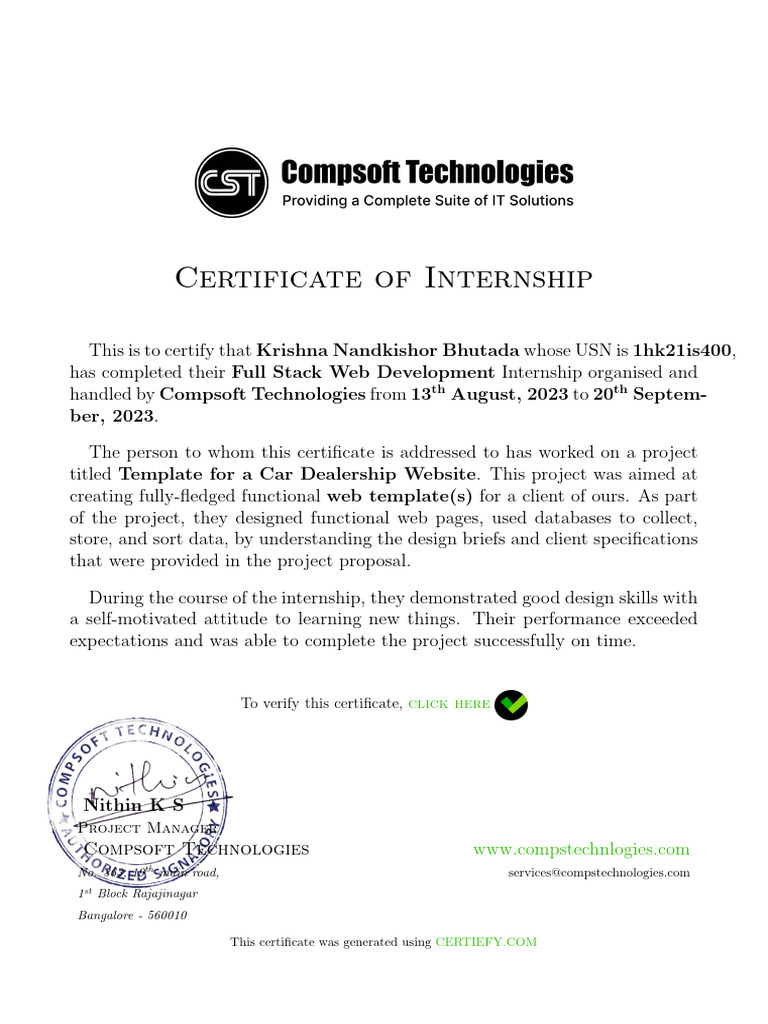 Internship Certificate | PDF