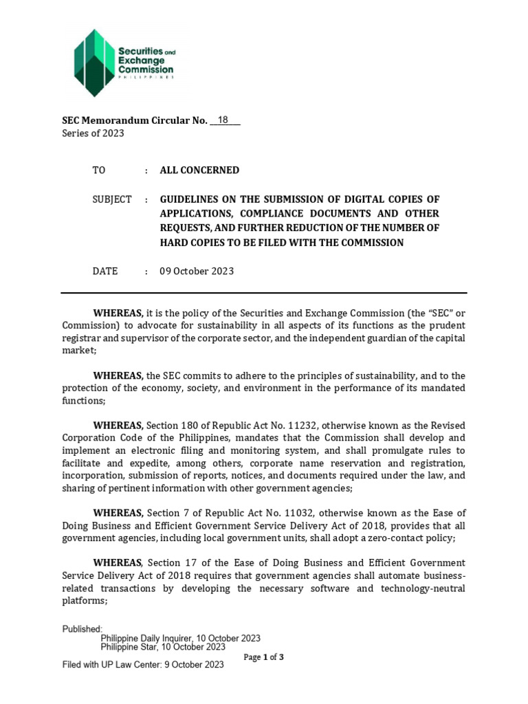 SEC MC No. 18 Series of 2023 | Download Free PDF | Economies | Government