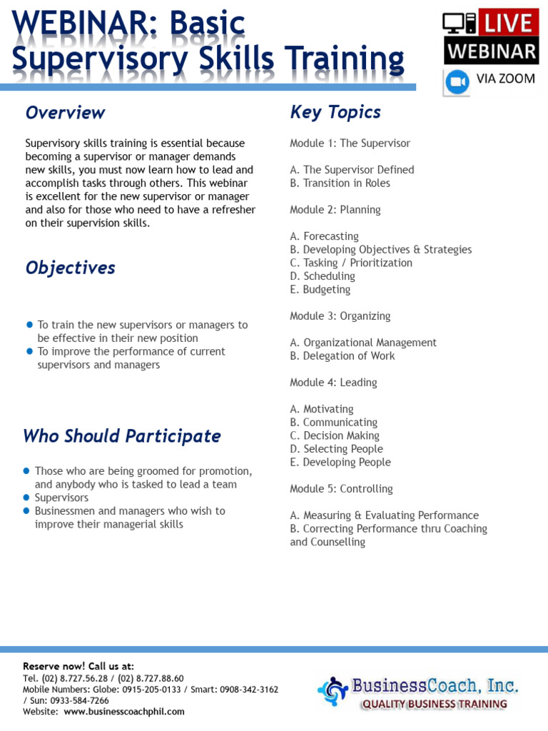 Webinar - Basic Supervisory Skills Training | PDF | Mobile Phones | Web Conferencing
