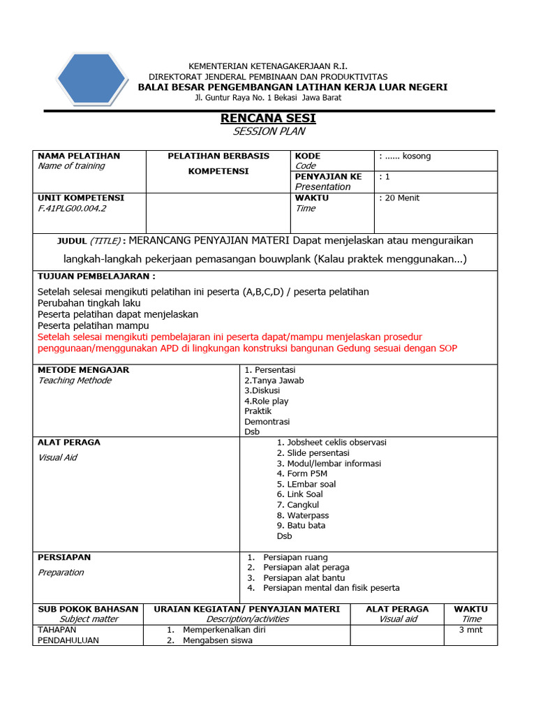 Session Plan Blank (Contoh) | PDF