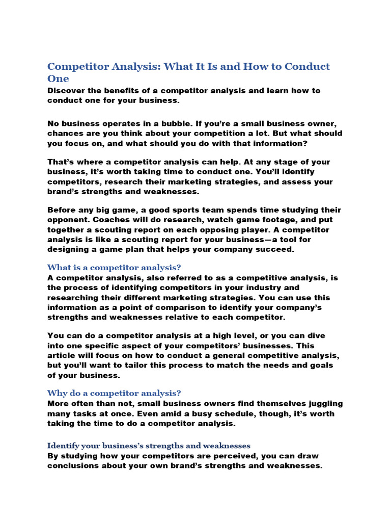 Small Business Competitor Insights | PDF | Swot Analysis | Marketing