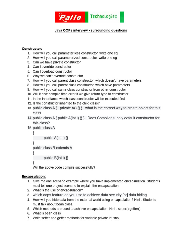 Java Oops Interview Surrounding Questions V2 Pdf Class Computer Programming Method