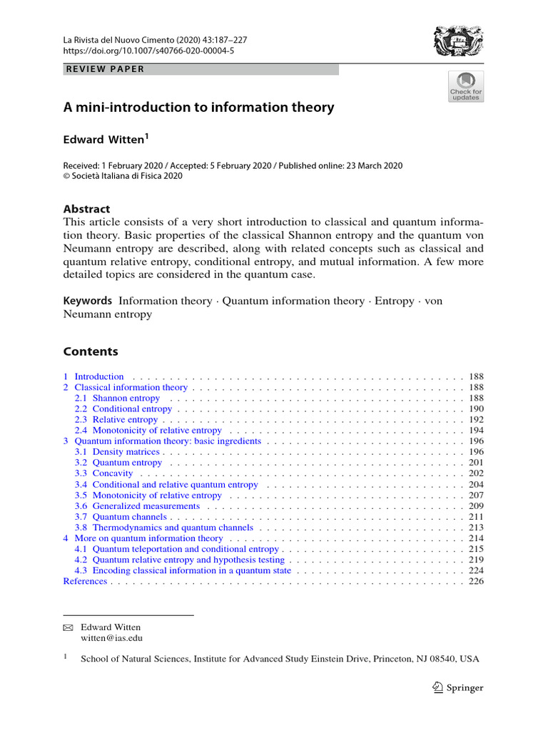 A Mini-Introduction To Information Theory | PDF | Matrix (Mathematics) | Mathematics