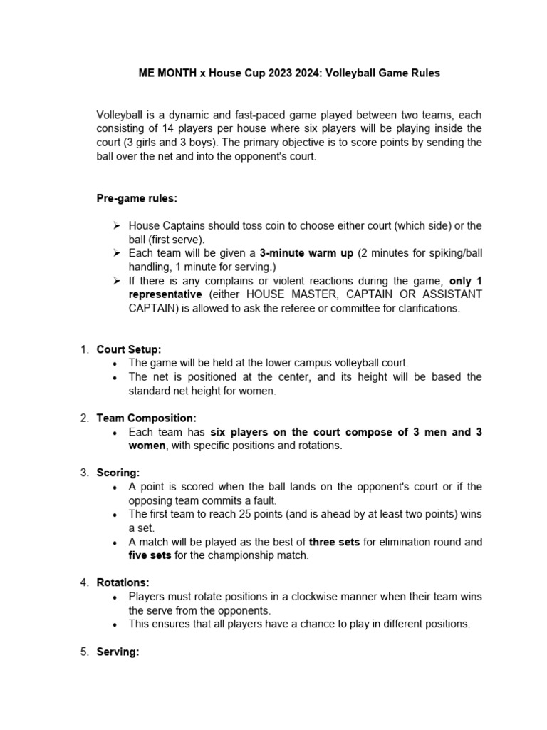 Volleyball Game Rules 2023-2024 | PDF | Volleyball | Athletic Sports