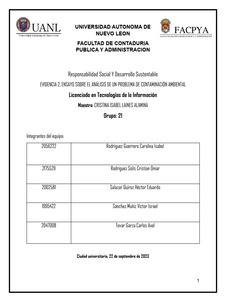 Equipo6 Evidencia2 Ensayo Responsabilidadsocial | PDF | Contaminación | Ciclo del carbono