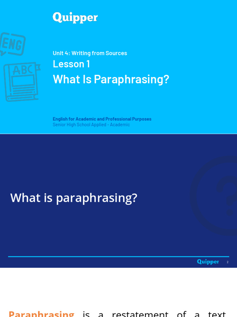 EAP-11 12 Unit-4 Lesson-1 What-Is-Paraphrasing | PDF | Sentence ...
