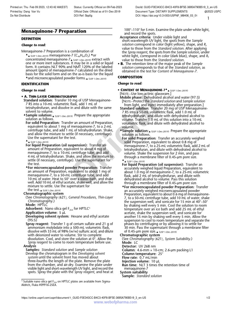 Menaquinone-7 Preparation Guide | PDF | Chromatography | Chemical ...
