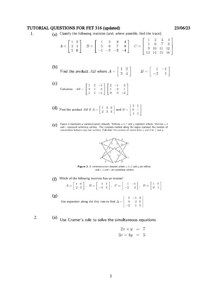 FET 316 Tutorial Questions (UPDATED) | PDF | Mathematical Concepts | Mathematical Objects