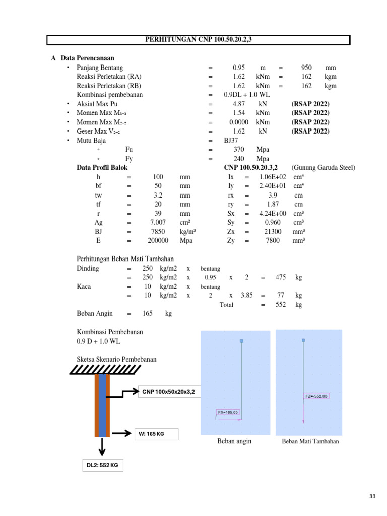 Perhitungan Kekuatan CNP 100.50.20.3 | PDF