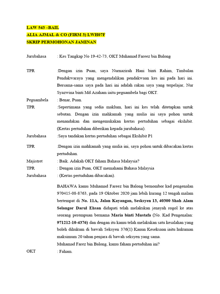 Rape - Bail (Script) | PDF