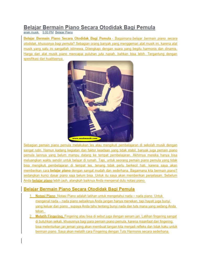 Belajar Bermain Piano Secara Otodidak Bagi Pemula | PDF