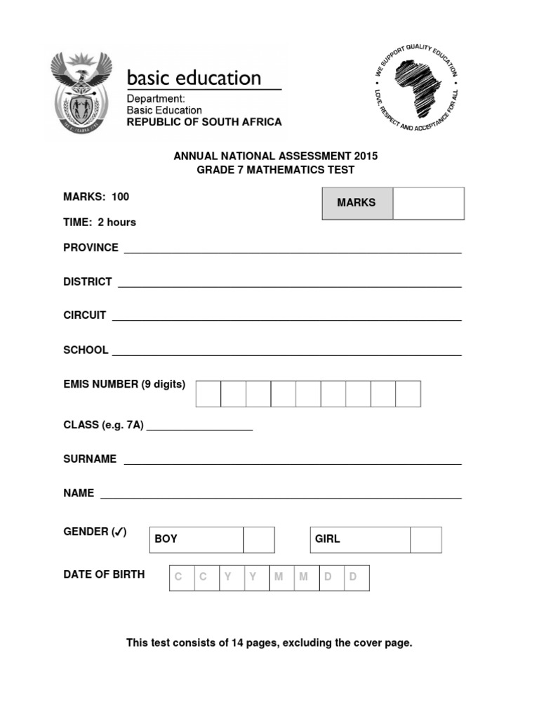 2015 ANA GR 7 Math Test Eng 2015 | PDF | Rectangle | Area