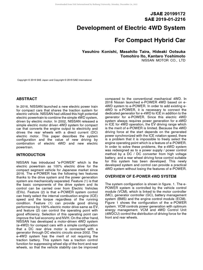 Development of Electric 4WD System For Compact Vehicle | PDF | Electric ...