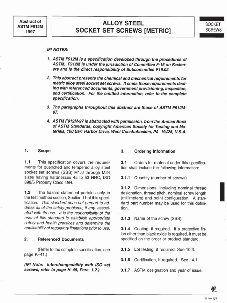 Abstract of ASTM F912M 1997 | PDF | Screw | Materials
