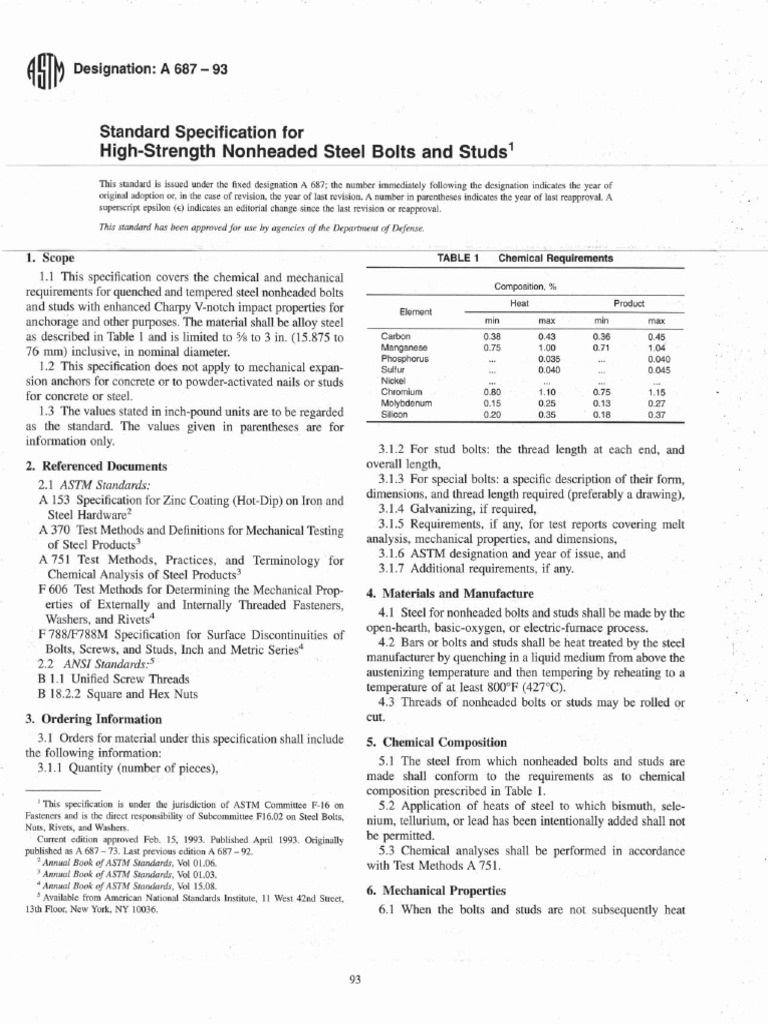 Astm A687 1993 | Download Free PDF | Screw | Steel