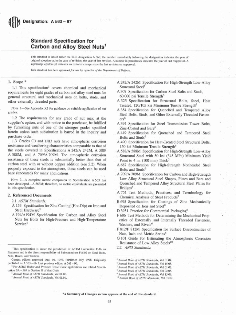 Astm A563 1997 | PDF | Screw | Steel