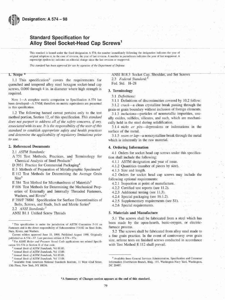 Astm A574 1998 | Download Free PDF | Metals | Chemical Elements