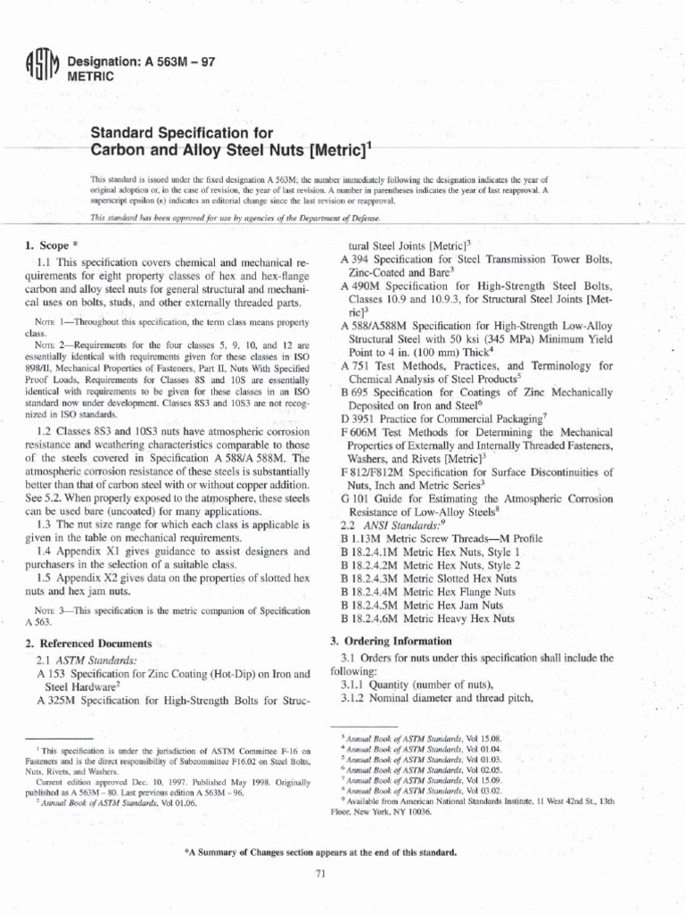 Astm A563m 1997 | PDF | Screw | Heat Treating
