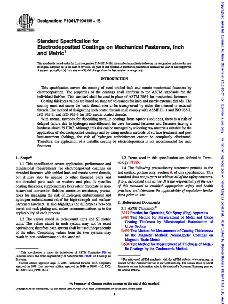 Astm F1941 F1941M 2015 | PDF | Screw | Metals