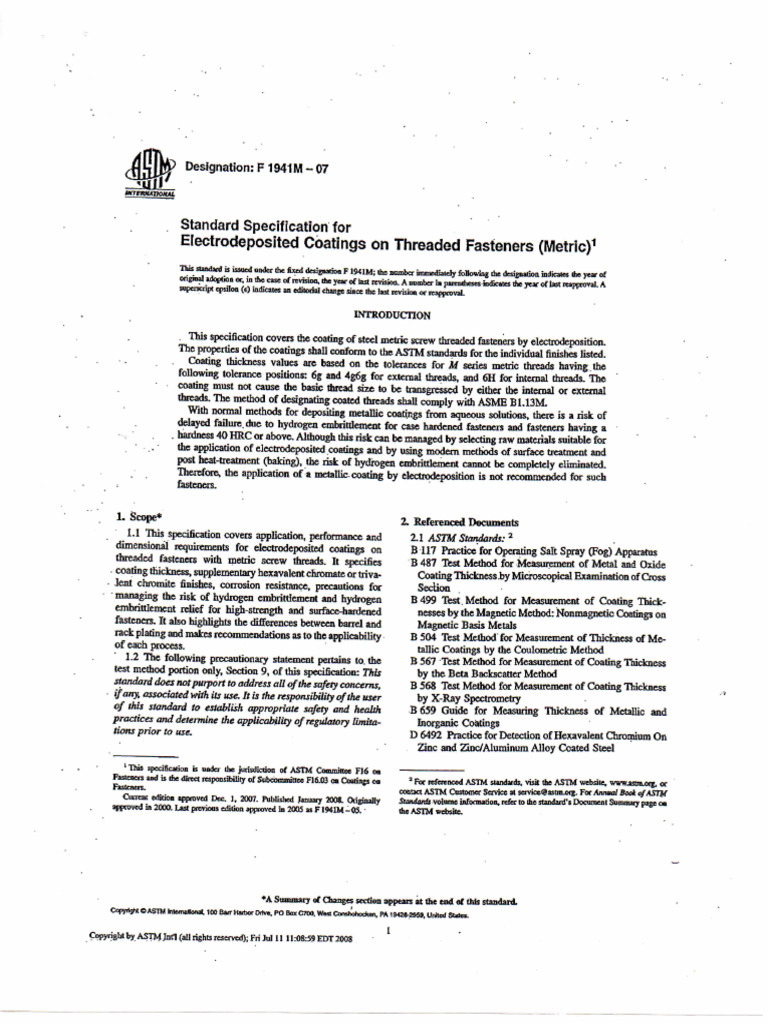 ASTM F1941M 2007 | PDF | Screw | Applied And Interdisciplinary Physics