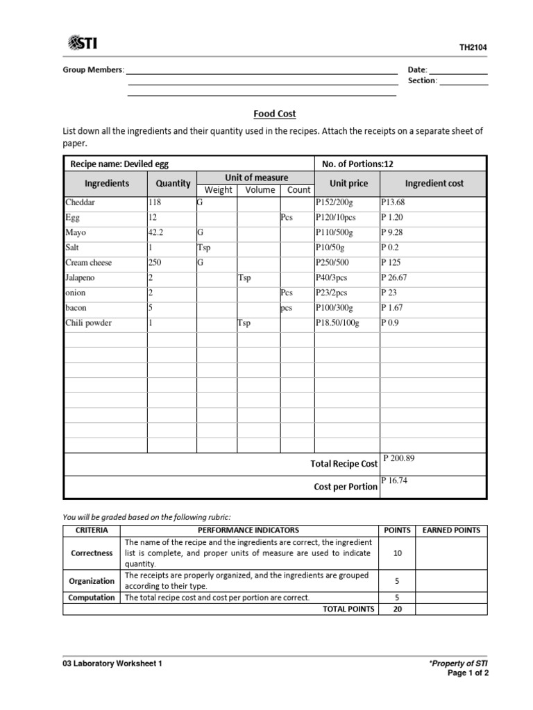 Deviled Egg Recipe Cost Analysis | PDF | Foods | Cuisine