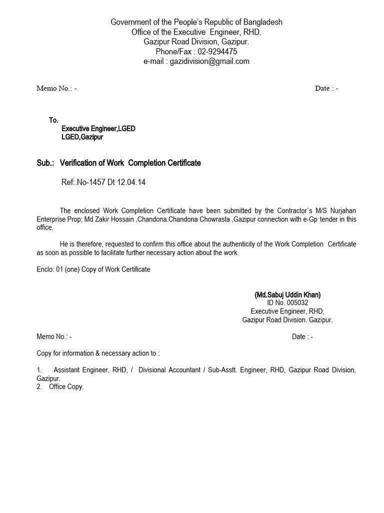Work Certificate English Pdf Bangladesh