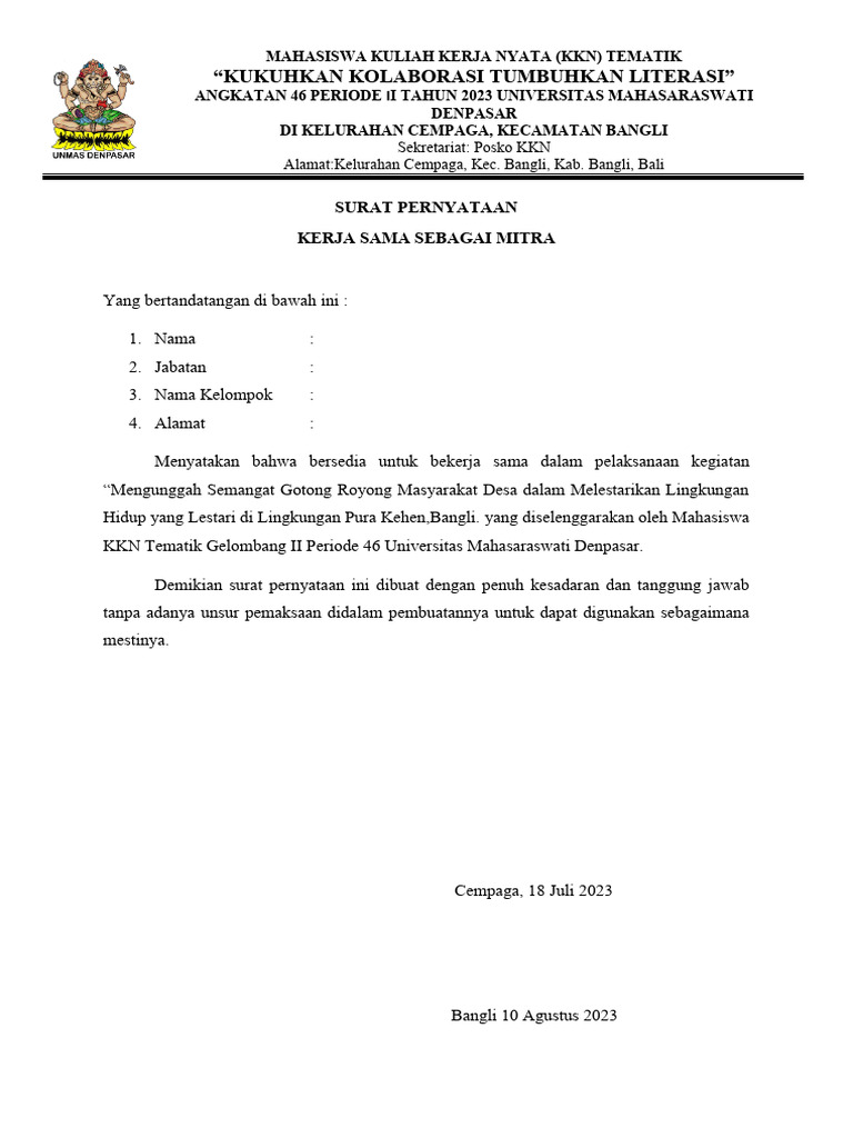 Surat Kerja Sama Mitra | PDF