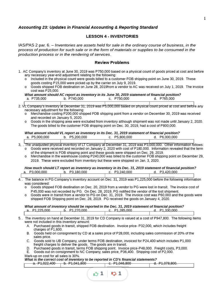 Inventories Exercises | PDF | Inventory | Cost