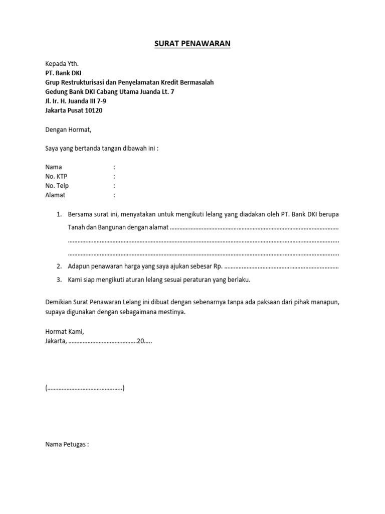 Surat Penawaran Aset Lelang | PDF