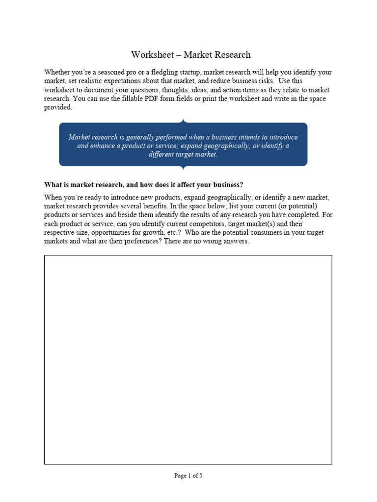 Marketing Market Research Worksheet | PDF | Questionnaire | Market ...