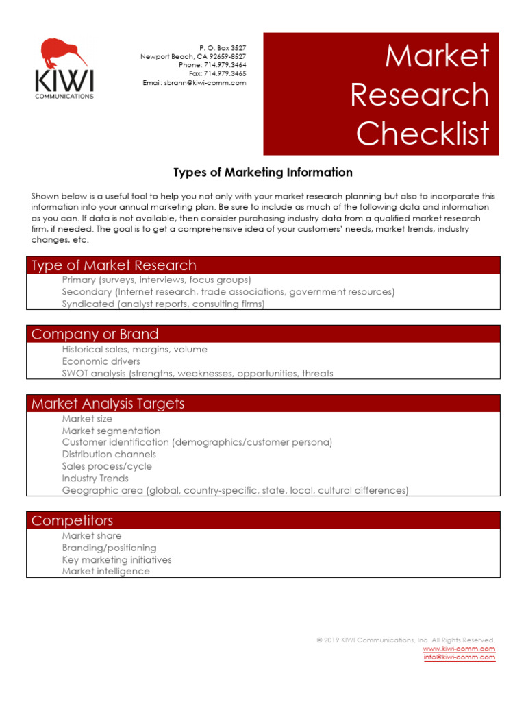 Market Research Checklist 2 | PDF | Survey Methodology | Marketing Research