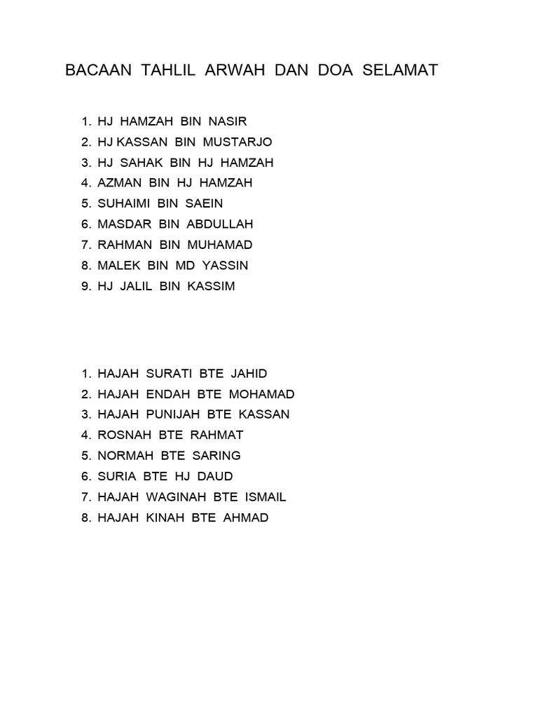 Bacaan Tahlil Arwah Dan Doa Selamat | PDF