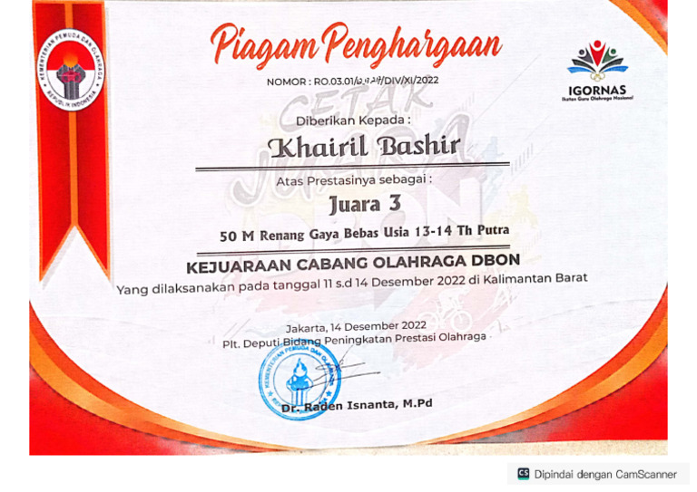 Sertifikat Renang 1 | PDF