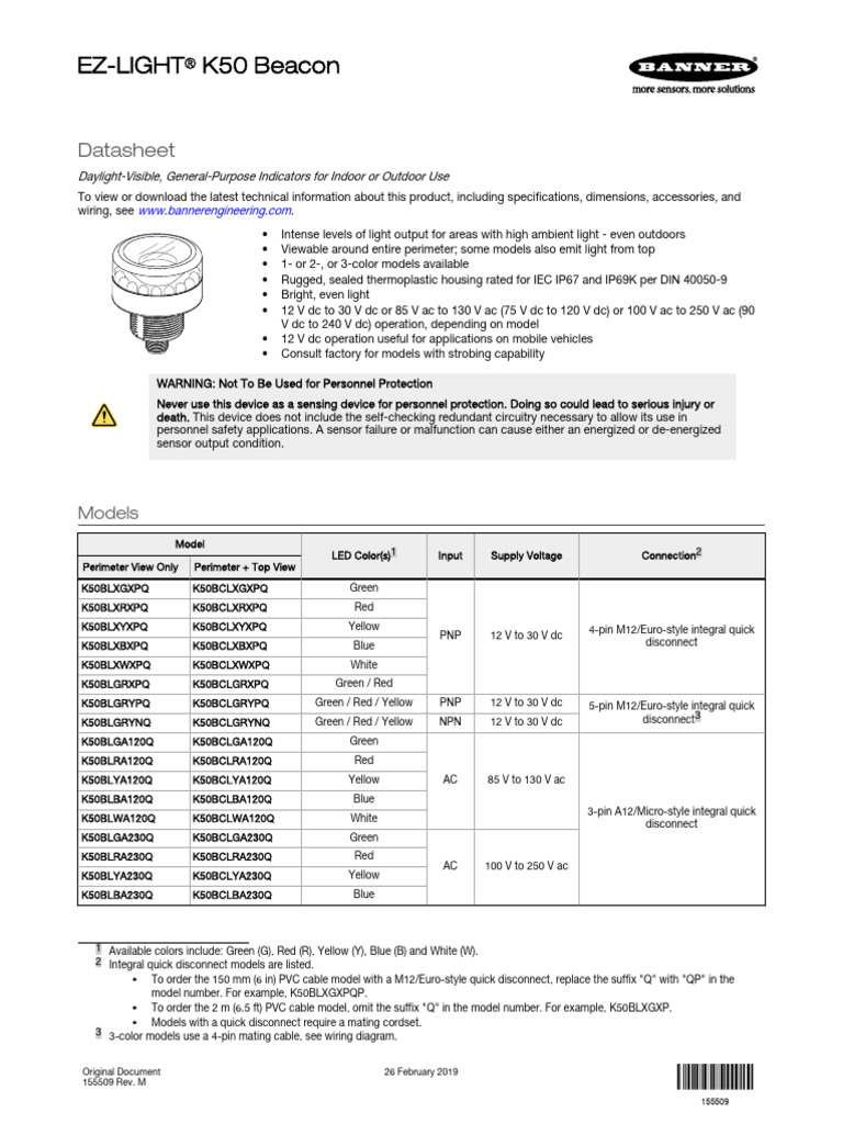 Banner EZ Light User Manual | PDF | Alternating Current | Physical ...