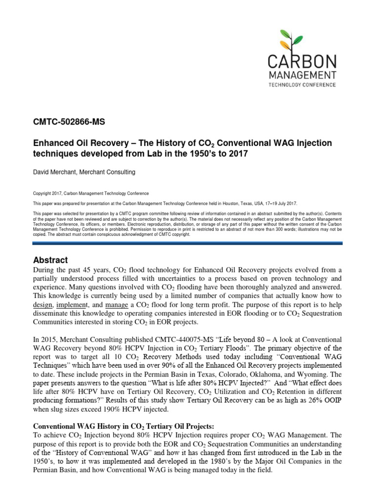 Enhanced Oil Recovery - The History of CO2 Conventional WAG Injection ...