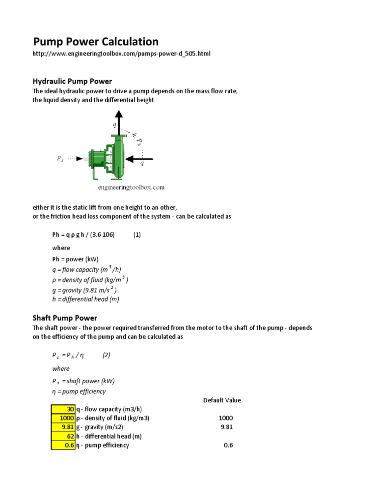 Pump Power Calculation | PDF