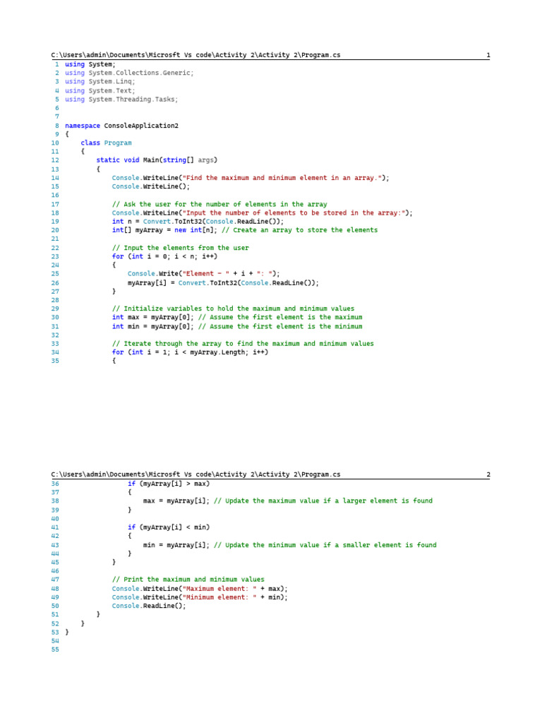 Activity 2 Code ARRAY MAX AND MIN | PDF