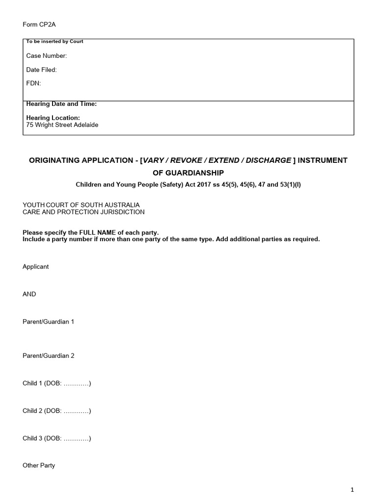 Form CP2A Originating Application - Vary Revoke Extend or Discharge An ...